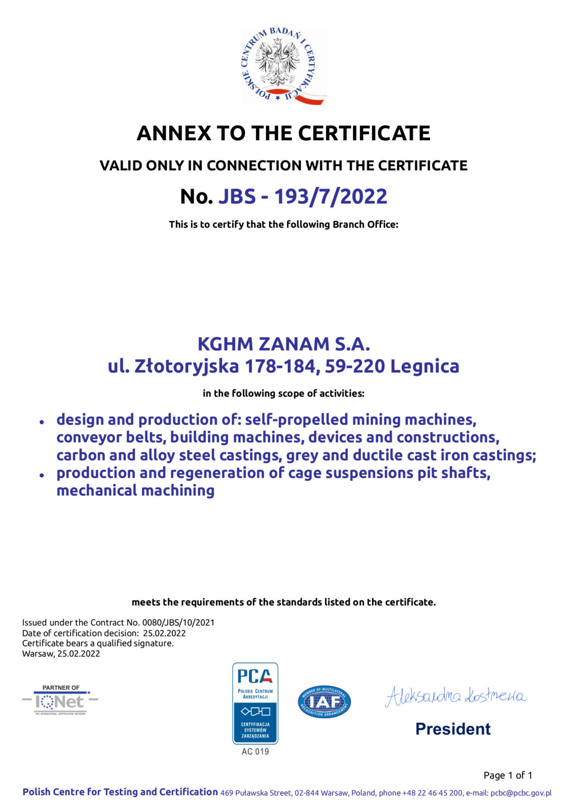 Certificates | KGHM ZANAM